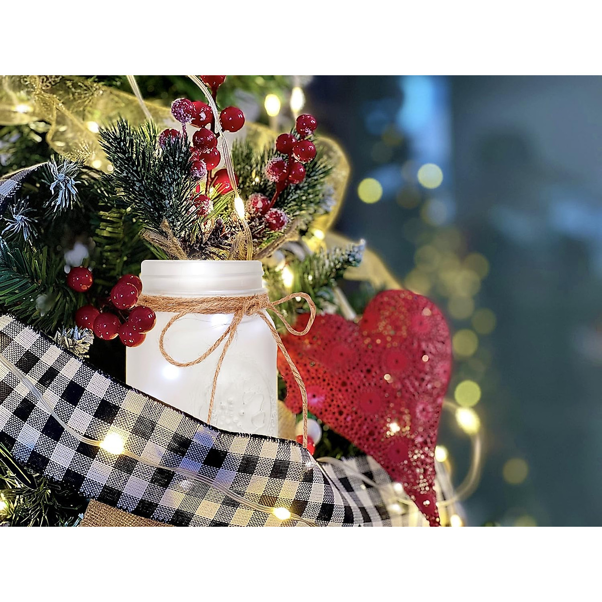 CNVOILA Christmas Centerpiece, Christmas Decor Mason Jars, Mantle Centerpiece Table Decorations, Holiday Table Centerpieces Bulk, Home Mantle Decor, Coffee Table Christmas Decor – 3PC