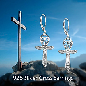 YFN Ankh Cross Earrings Sterling Silver Eye of Horus Earrings Egypt Dangle Drop Earrings Egyptian Protection Jewelry Gifts for Women