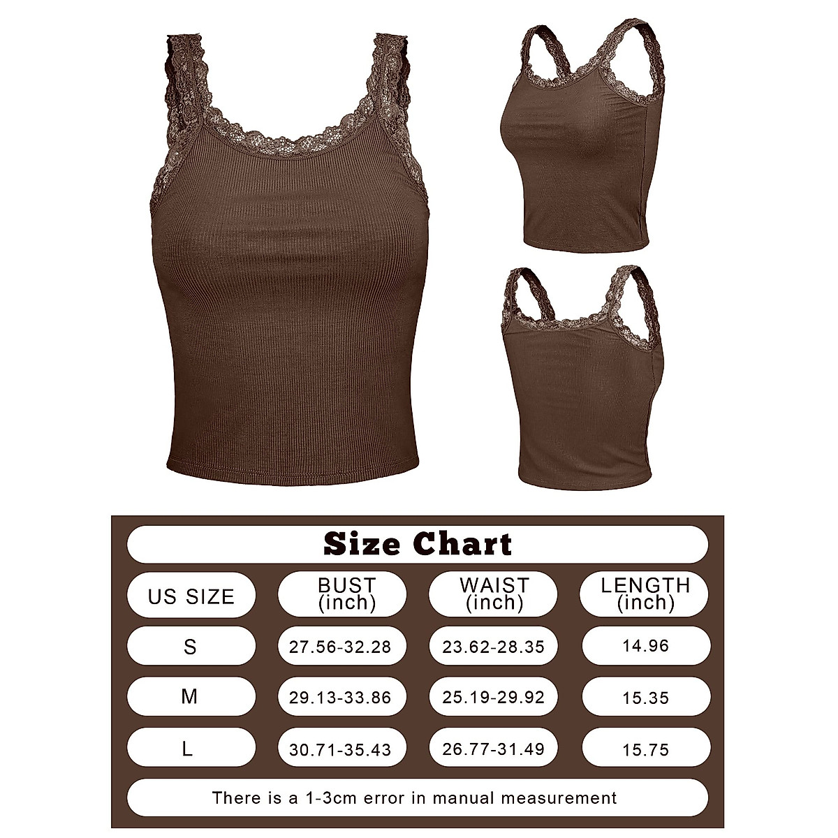 Sintege 3 Pcs Women's Lace Patchwork Tank Top Lace Camisole Tank Sleeveless Cami Crop Lacework Trim Y2k Tops(Small,Black, White, Coffee)