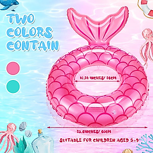 Neer 4 Pcs Mermaid Pool Float Inflatable Swimming Ring Mermaid Tail Shaped Pool Swimming Float Float Tube Ring Children Swim Rings for Kids Infants Beach Water Activities, Green, Pink