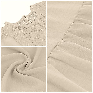 ZOOMOON Women’s Smocked Puff Sleeve Dress 2025 Fall Winter Crewneck Tiered Midi Flowy Dresses(Beige,XL)