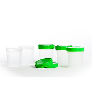 Transparent Plastic Beakers with Green cap/screw lids (Pack of 5)