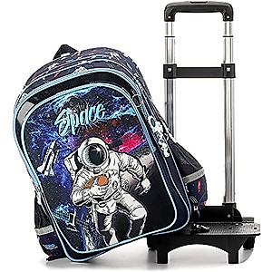 Egchescebo Kids Rolling School Backpack Bags for Boys School With Wheels Trolley Roller Wheeled 5PCS With Lunch Box Cute Astronaut Pattern Blue Backpacks Bags for Boys