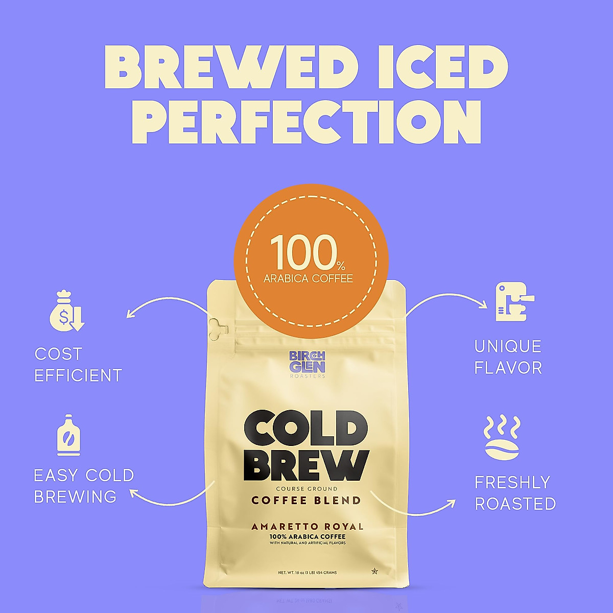 Birch Glen Roasters Cold Brew Coffee | Flavored Coarse Ground Coffee | Medium Roast | Artisanal Roasting | 100% Arabica |1 LB Bag | S'mores