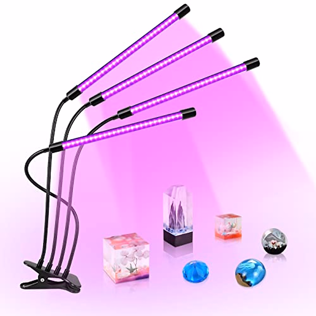 inShareplus LED UV Lamp Four Head with USB, 40W Dimmable UV Light with Clip, Glow in The Dark, 395nm-405nm Black Light for Party, Stage, UV Glue Curing Resin Paint, Collection, Aquarium