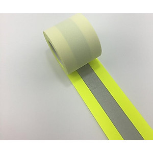 Sew on High Visibility Hi Vis Retro Reflective Fabric Tape (2" x 5 yds, Lime/Silver)