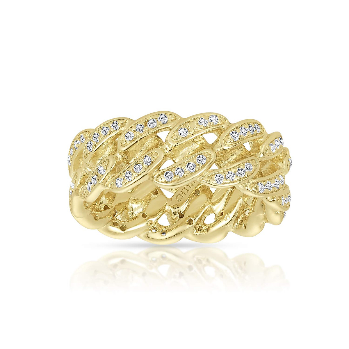 NYC Sterling Women's Sterling Silver Cubic Zirconia Curb Link Ring (gold-plated-silver, 9)
