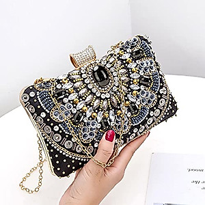 BESTYROCLY Black Clutch Purses for Women and Rhinestone Beaded Bag Evening Handbag for Bride
