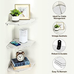 SEHERTIWY Corner Floating Shelves for Wall, 5 Tier Rustic Wall Shelves Corner Storage Shelves Small Shelf White Floating Shelves for Bedroom, Living Room, Bathroom, Kitchen