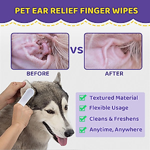 Dog Ear wipes Finger - Ear Finger Wipes for Dogs & Cats - Pet Ear Cleaning Finger Wipes - Sooths & Deodorizes, Prevent Ear Itch & Inflammation – Fresh Coconut Scent, All Natural Ingredients - 60 Count