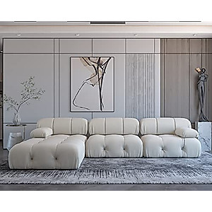 MGH Convertible Modular Minimalist Sofa with Ottomans, L-Shaped Velvet Sectional Couches, 4-Seat Sofa with Reversible Chaise for Living Room (Beige)