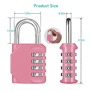 NAGE 4-Digit Combination Lock for Locker, Lock for Gym Locker, Fence, Gate, Case, Combination Padlock Easy to Use and Set, Number Lock Sturdy & Durable (Pink)
