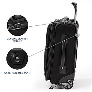 Travelpro Platinum Elite Softside Expandable Carry on Luggage, 2 Wheel Upright Regional Suitcase, USB Port, Men and Women, Shadow Black, Carry On 16-Inch