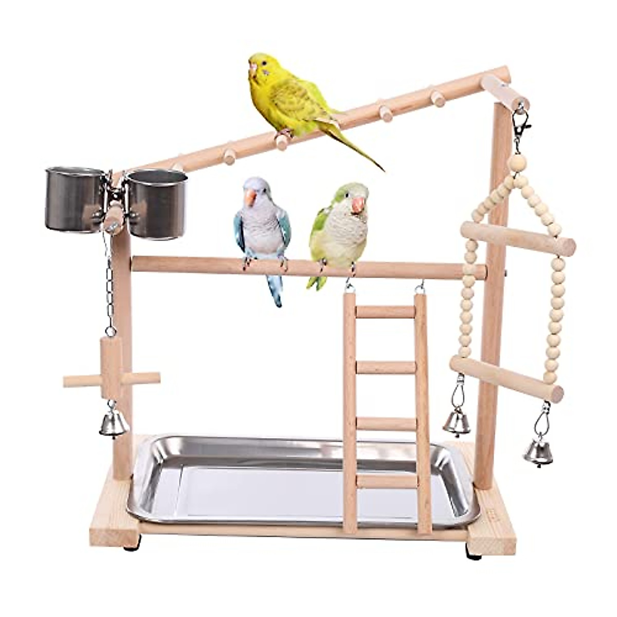 Bird Playground Birdcage Playstand Parrot Play Gym Parakeet Cage Decor Budgie Perch Stand with Feeder Seed Cups Ladder Hanging Swing Chew Toys Parakeets Conures Macaw Cockatiel Finch