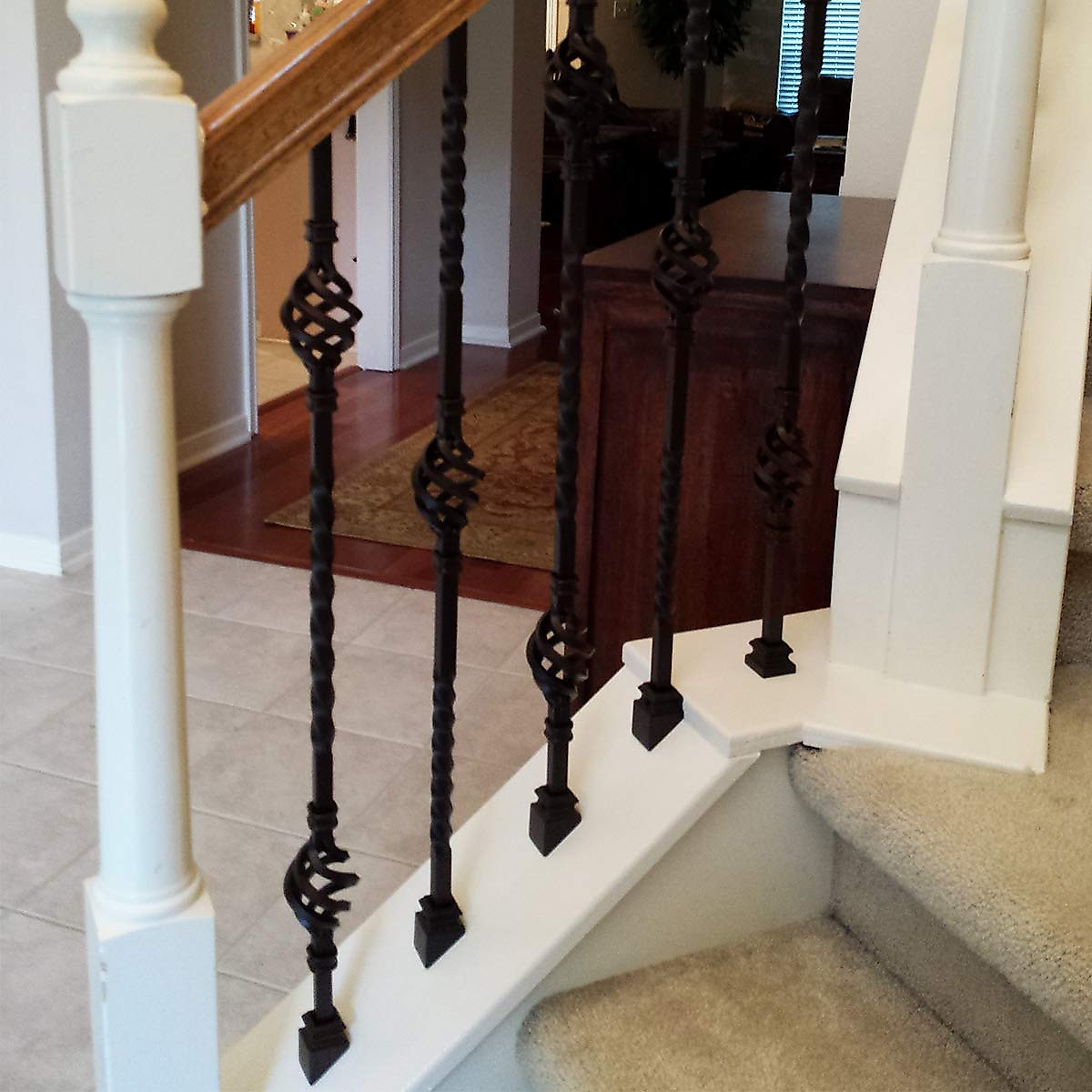 Iron Railing Stairs Slant/Angled/Pitch Baluster Shoe for 1/2" Scroll Basket Twist Knuckle Iron Spindles Shoe Stair Parts (Real Satin Black not Matte)