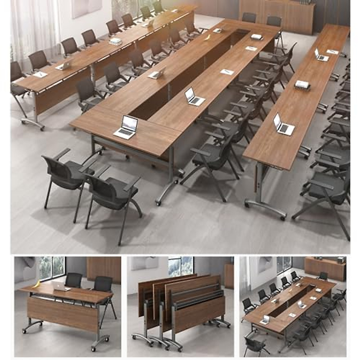Foldable Meeting Table,Flip Top Mobile Training Table with Modesty and Lockable Wheels, for Conference Rooms,Training Rooms,Media Centers,Classrooms (Color : Brown, Size : 120 * 50 * 75cm)