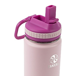 Takeya Actives Kids 16 oz Vacuum Insulated Stainless Steel Water Bottle with Straw Lid, Blush/Super Pink