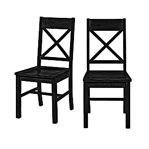 Walker Edison Modern Farmhouse Wood X-Back Armless Dining Chairs Kitchen, Set of 2, Black