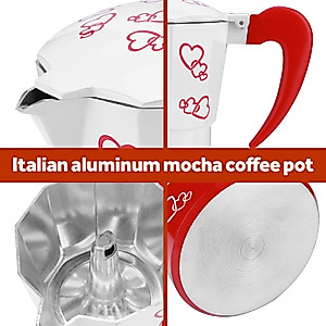 SHANGSKY Espresso Maker Italian Coffee Maker 10oz, Stovetop Coffee Maker Cafetera Italiana Aluminum Mocha Pot with Wooden Handle, Stove Top Espresso Machine (Heart)