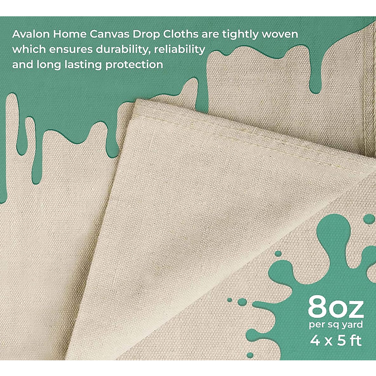 Avalon Home Canvas Drop Cloth 4x5 ft Pack of 1-8oz Painters Drop Cloth for Painting - Canvas Tarps for Floor & Furniture Protection - All Purpose Canvas Fabric Painting Drop Cloths