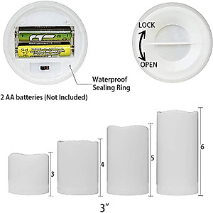 salipt Flameless Candle, LED Waterproof Candles Set of 8 (D 3'' X H 3''3''4''4''5''5''6''6) Battery Operated Candles,Flameless Candles,Resin Plastic,Indoor Outdoor Use,White