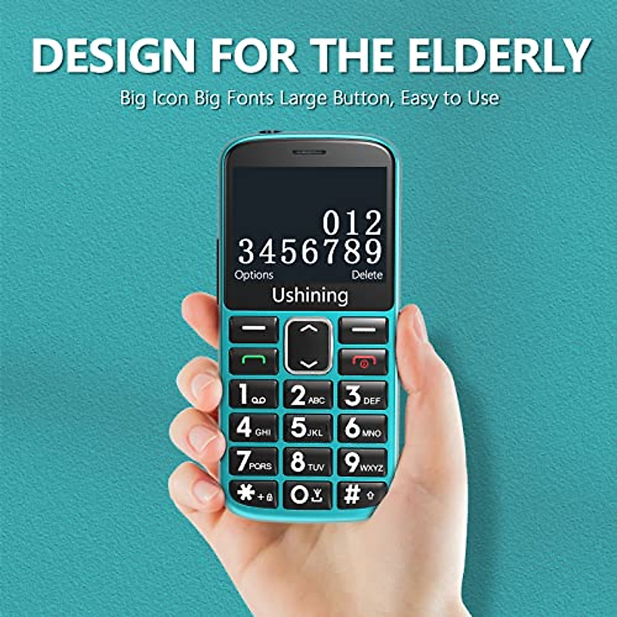 USHINING 4G Senior Cell Phone Unlocked SOS Big Button Senior Basic Phone 2.4 Inch Large Screen High Volume Unlocked Mobile Phone for Elderly with Charging Dock (Emerald Green)