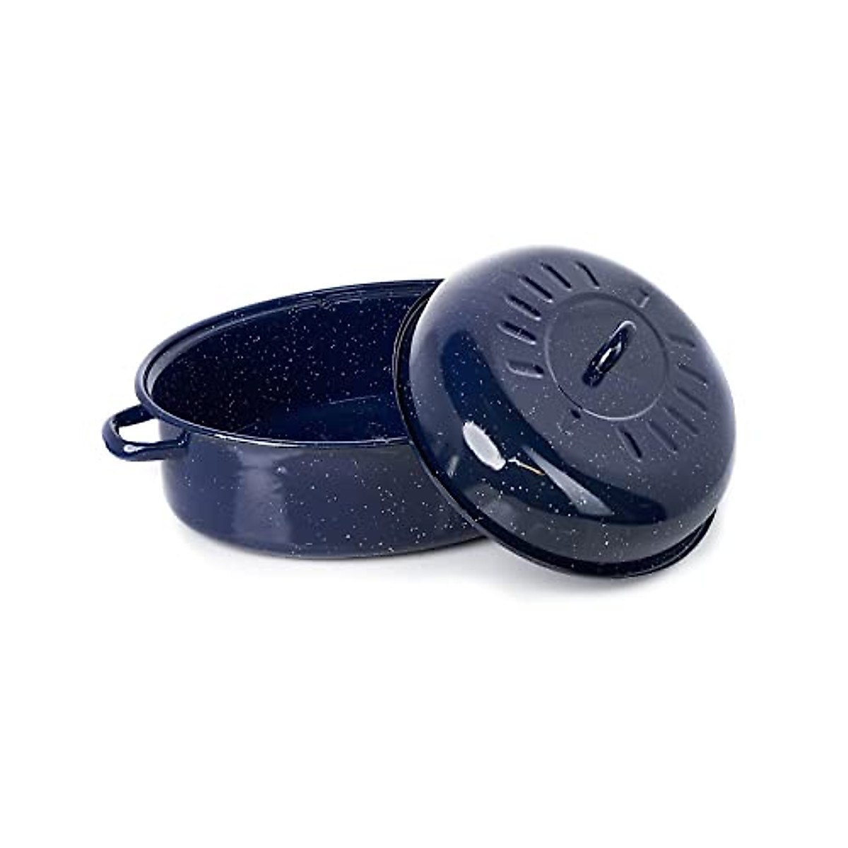 IMUSA USA 18" Traditional Vintage Style Blue Speckled Enamel on Steel Covered Oval Roaster