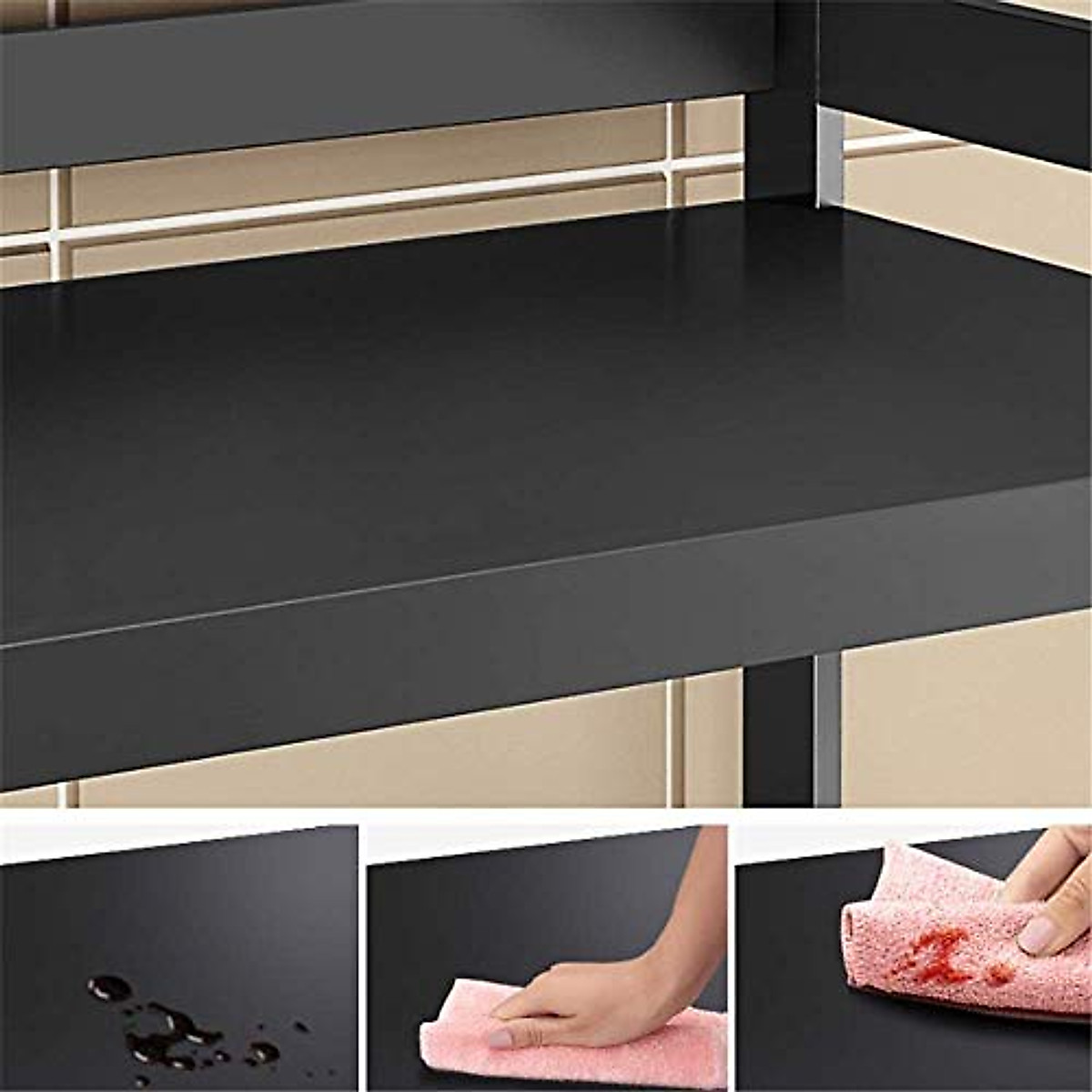 JF-XUAN Kitchen Shelf Kitchen Counter Holder 2-Tier Stainless Steel Microwave Oven Rack Multifunction Kitchen Counter Shelf (Color : Black, Size : 55X38X45CM)
