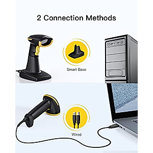 Officelab Barcode Scanner, 1D Wireless 2.4Ghz Smart Base, Screen Scanning, BS01002 Yellow