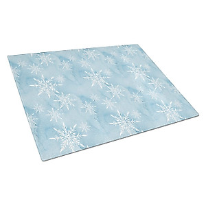 Caroline's Treasures BB7552LCB Watercolor Snowflake on Light Blue Glass Cutting Board Large Decorative Tempered Glass Kitchen Cutting and Serving Board Large Size Chopping Board