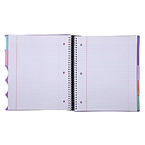Mintra Office Durable PREMIUM Spiral Notebook, ((Lavender, 5 Subject (8.5in x 11in)) - Fabric Covered Coils, No Snags, College Ruled, Adjustable PocketDividers, Ruler, Organization, Student, School