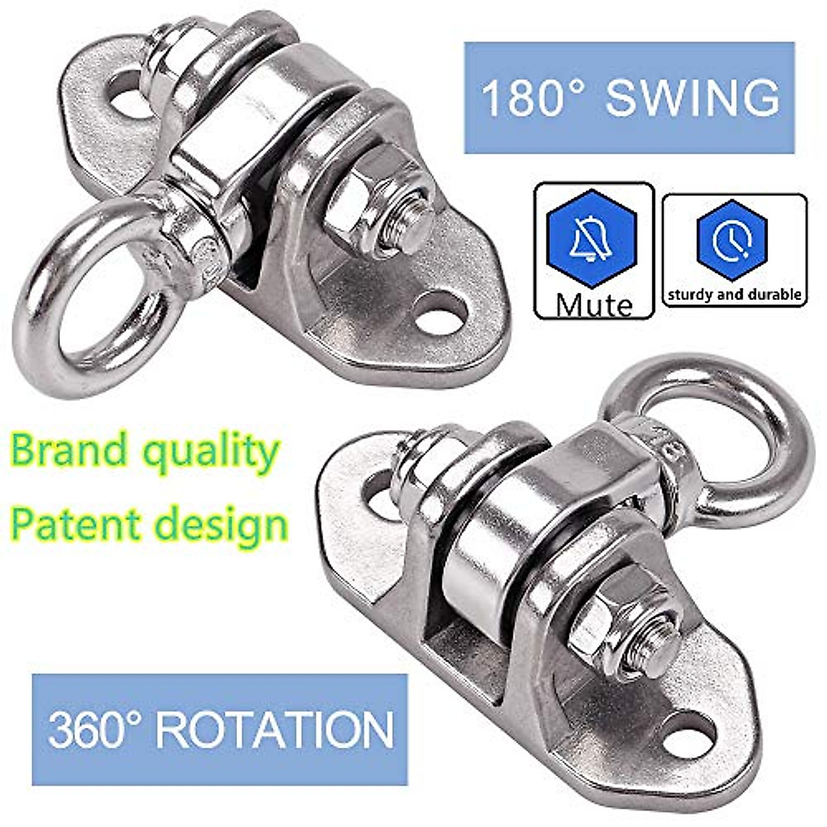 Dakzhou Stainless Steel 304 Heavy Duty Hanger 180°360° Swing 1200 LB Mounting Auger Installation Guide Playground Porch Swing Sandbag Yoga Hammock Stand Wooden Indoor-Outdoor
