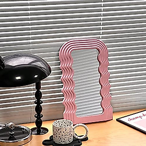 ZOROSY Wave Mirror Table Makeup Mirror - Irregular Cosmetic Mirrors Desktop for Wall Creative Bedroom Bathroom Home Decor (Pink)