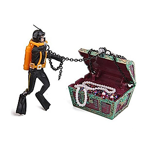 Saim Aquarium Treasure Chest Diver Fish Tank Landscape Ornament Air Bubbler Decorations