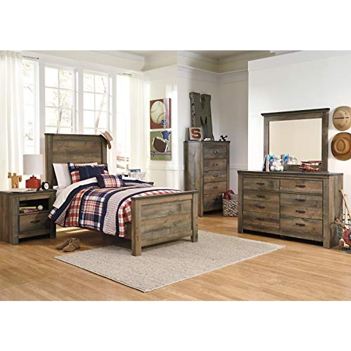 Signature Design by Ashley Trinell Rustic 1 Drawer Nightstand with USB Charing Stations, 26.22" Tall, Warm Brown