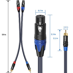 Disino Dual Female XLR to Dual RCA Cable, Heavy Duty 2-XLR Female to 2 RCA/Phone Plug Male HiFi Stereo Audio Connection Microphone Cable Interconnect Lead Wire - 5 Feet /1.5 Meters