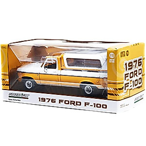 Greenlight Collectible 1976 Ranger Pickup Truck with Deluxe Box Cover Chrome Yellow and Wimbledon White 1/18 Diecast Model Car by Greenlight 13621
