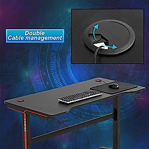 FDW 47/55 Inch Computer Desk Gaming Desk Writing Desk Office Desk Student PC Desk Extra Large Modern Ergonomic Racing Style Table Workstation for Adult Teens,Black (47 inch)