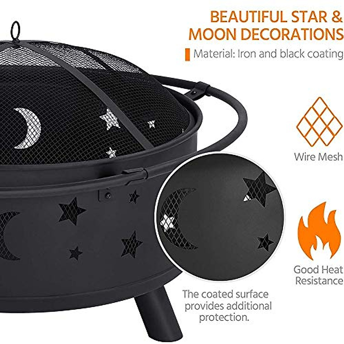 LEAYAN Garden Fire Pit Grill Bowl Grill Barbecue Rack Round Outdoor Fire Pit, Wood Burning Patio & Backyard Firepit with Mesh Spark Screen and Fireplace Poker, for Camping Picnic Outdoor Fire Pits