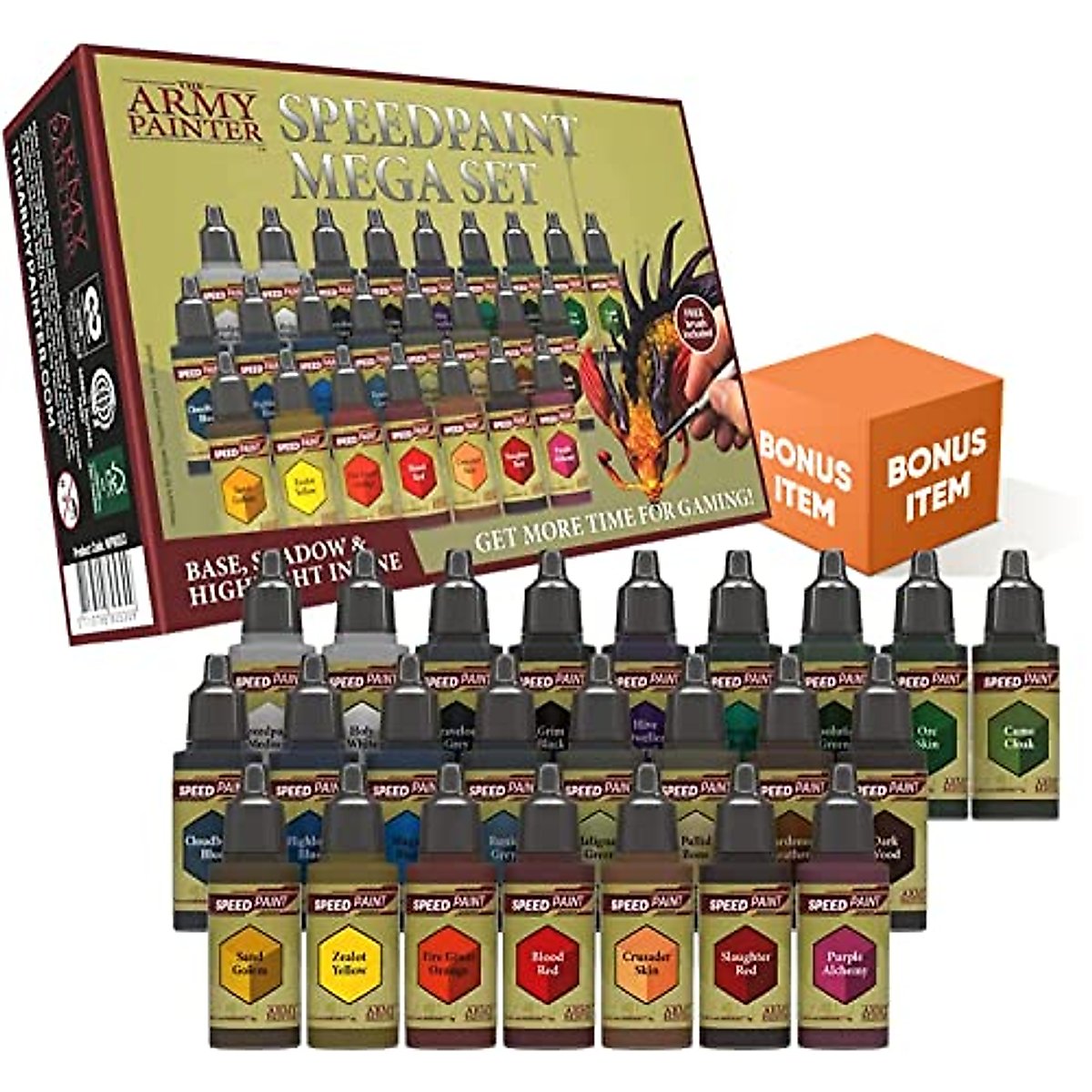 The Army Painter Speedpaint Mega Set - 24 x 18ml Speed Model Paint Kit Pre Loaded with Mixing Balls and 1 Brush Model Paint Set for Plastic Models with Free Bonus Item