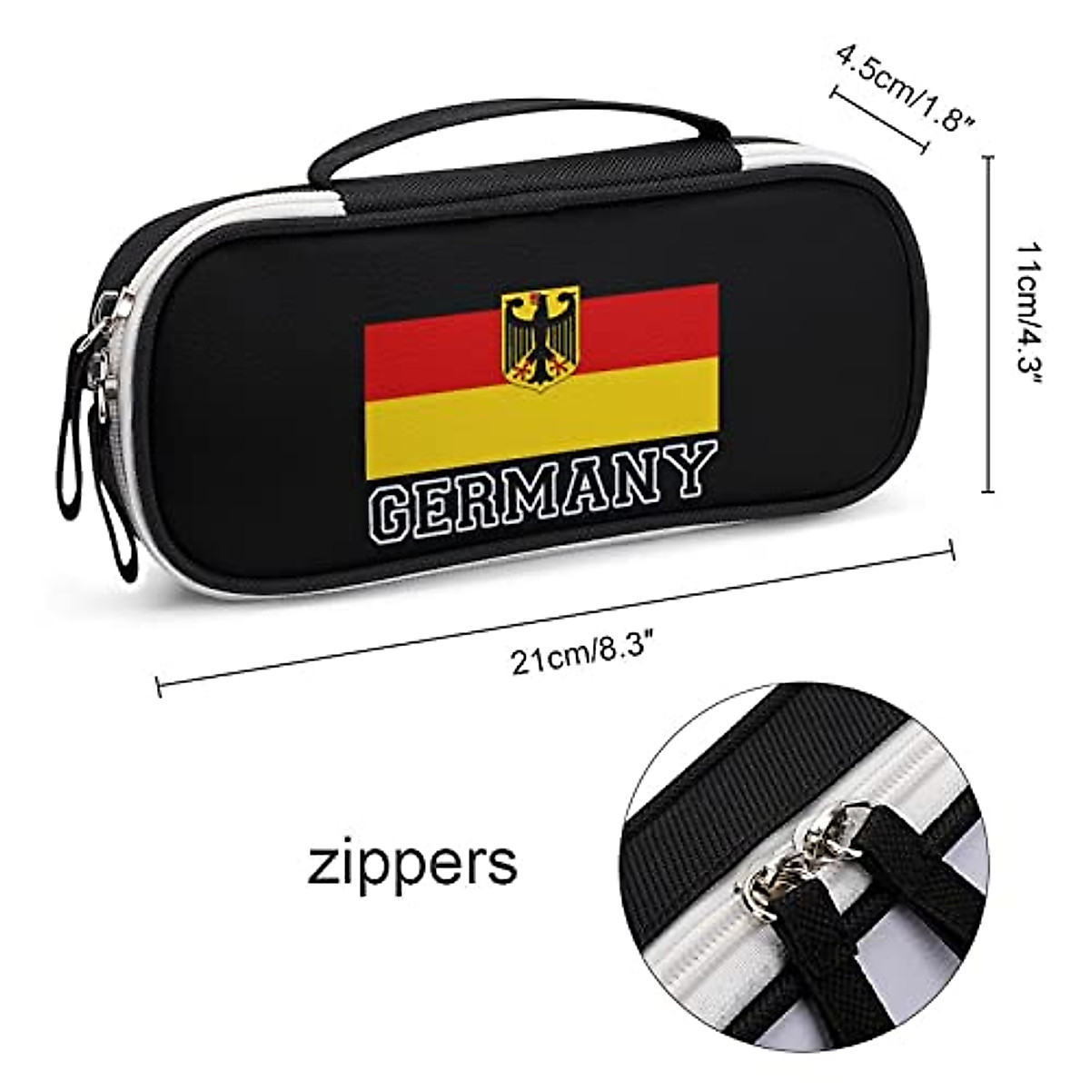 German Flag Pencil Case Bag Large Capacity Stationery Pouch with Handle Portable Makeup Bag Desk Organizer