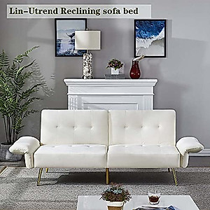Lin-Utrend 67" Comfortable Velvet Couch，Convertible Sofa Bed, Living Room Sofas with Adjustable backrest and armrest, for Living Room, Apartment, Bedroom, Office, Shop(Beige)