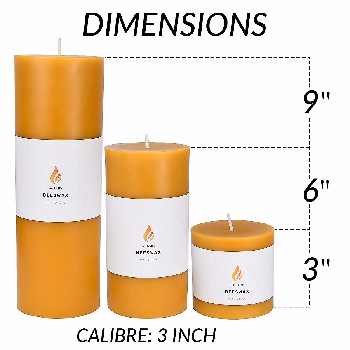 AGLARY 3"x 3" Beeswax Pillar Candle, Made of Pure Natural Beeswax, with Ultra Long Burning Time and Low Allergenicity-Raw，40H