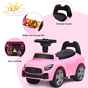 Costzon Kids Push and Ride Racer, Ride On Push Car w/Horn, Music, Under Seat Storage, Handle, Foot-to-Floor Sliding Car Pushing Cart for Toddler, Gift Toy for Children Boys & Girls (Pink)