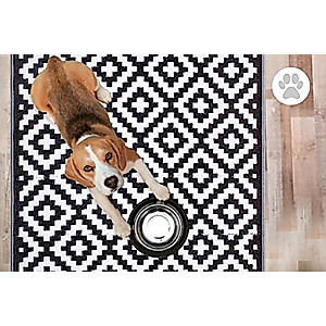 FH Home Outdoor Rug - Waterproof, Fade Resistant, Reversible - Premium Recycled Plastic - Geometric - Porch, Deck, Balcony, Mudroom, Laundry Room, Patio - Aztec - Black & White - 3 x 5 ft