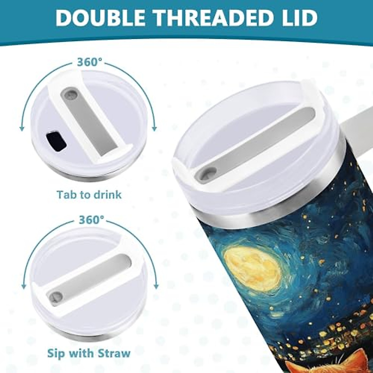 RPLIFE Cute Orange Cat Starry Night 40 Oz Tumbler with Handle, 30 Oz Tumbler, Coffee Tumbler for Women