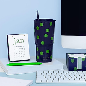 kate spade new york 20 Ounce Insulated Tumbler for Cold and Hot Drinks with Reusable Straw, Stainless Steel Travel Cup with Slide Top Lid, Sonnet Dot