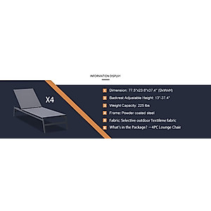 HAPPATIO Patio Chaise Lounge,Patio Lounge Chair with Breathable Textilene Fabric,Outdoor Patio Lounge Chairs for Patio Backyard Porch Poolside(Gray)