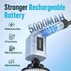 Electric Spin Scrubber, Power Shower Scrubber with Extension Handle for Cleaning, 420RPM/Mins-8 Replaceable Brush Heads-140Mins Long Work Time, 3 Adjustable Size, 3 Speeds for Bathroom Tub Tile Floor