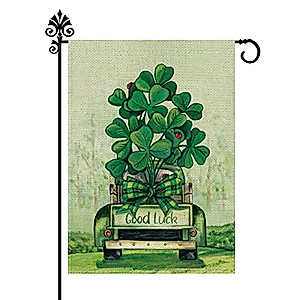 St Patricks Day Garden Flag Good Shamrock Luck Truck Vertical Burlap Double Sided Flag 12.5 x 18 Inch St Patricks Day Yard Outdoor Decorations